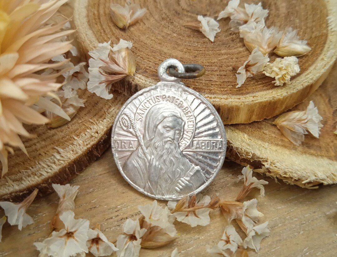 Antique Pendant Saint Benedict - Religious Aluminium Medal - Christian ...