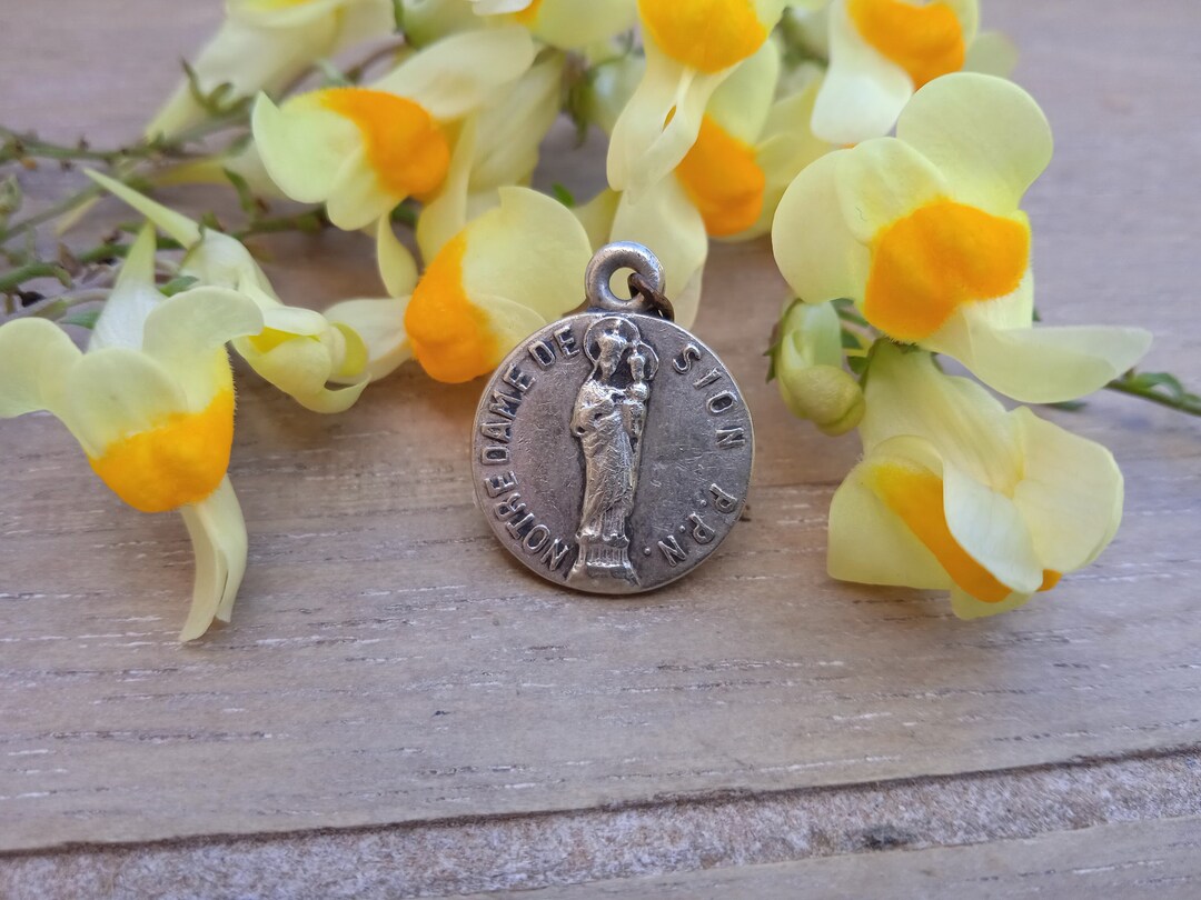 Religious Pendant Our Lady of Sion - Antique Medal - Madonna - Catholic ...