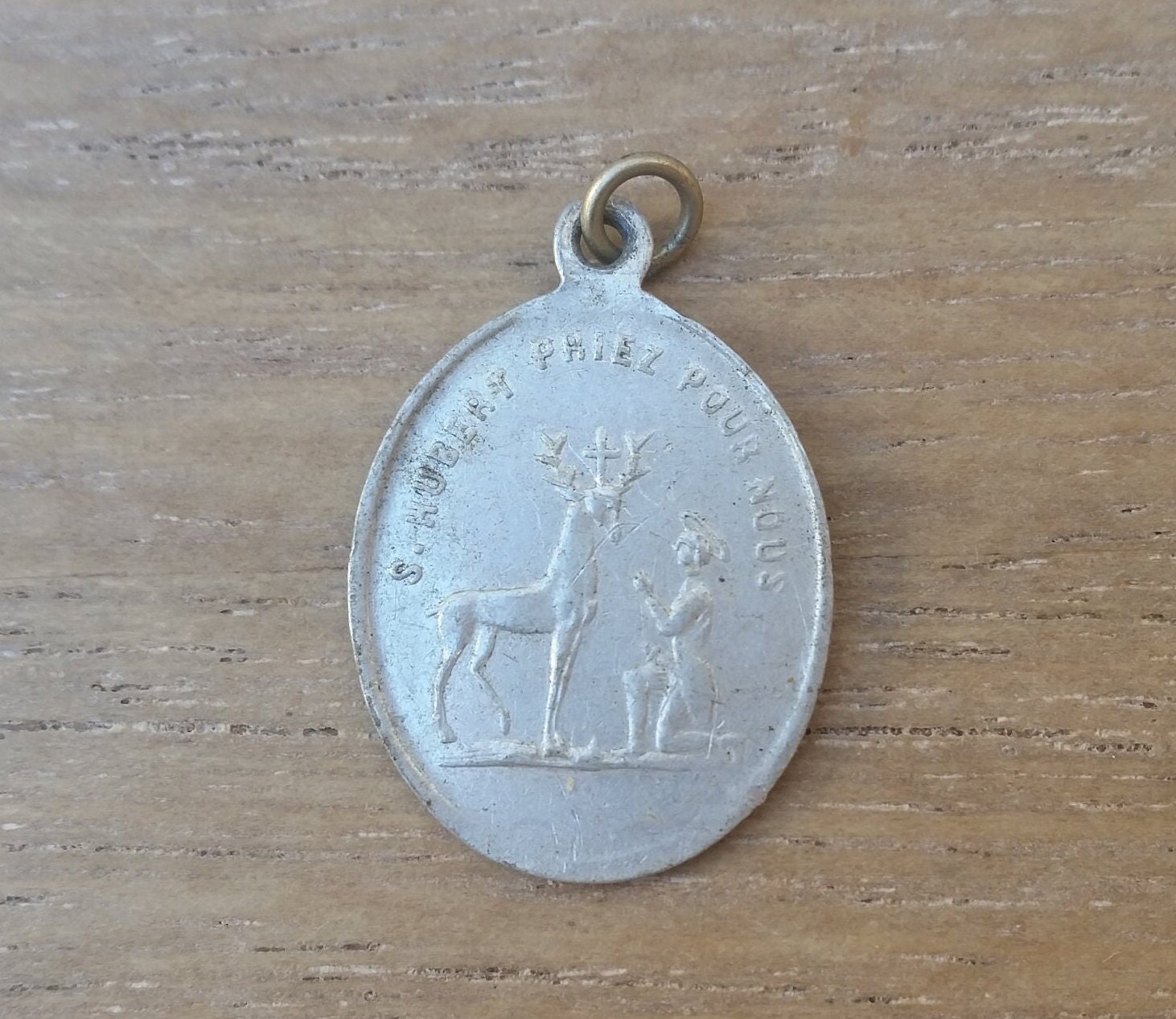 Religious Pendant Saint Hubertus & Saint Roch Antique Aluminium Medal ...