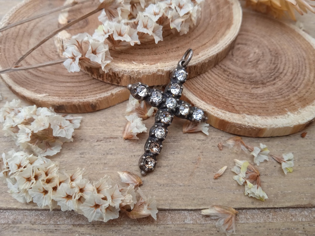 Cross With Rhinestones - Antique Religious Jesus Christ Pendant ...