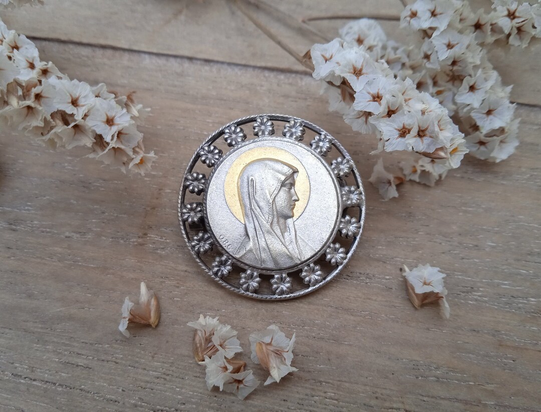 Religious Brooch Blessed Virgin Mary Antique Brooch From Lourdes ...