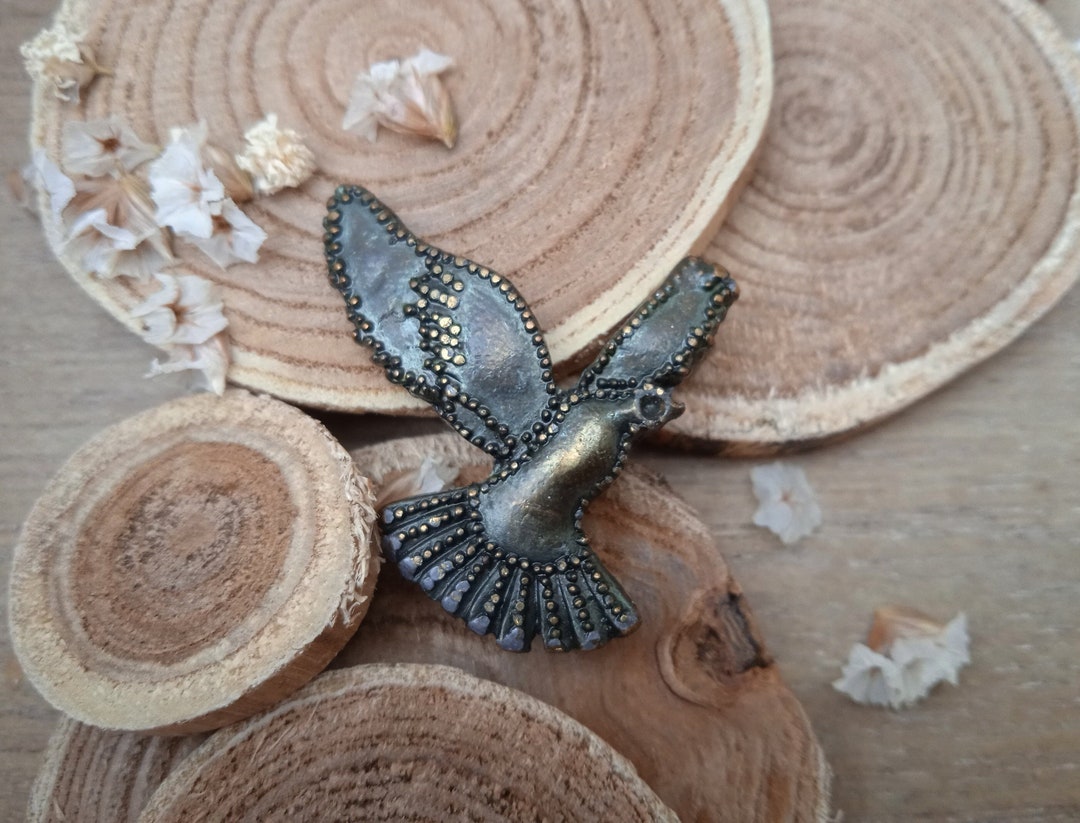 Old Brooch - Bird Pin Badge - Watermark Dove - Etsy