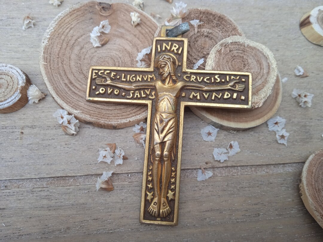 Bronze Pectoral Cross Antique Cross by Fernand PY Golden Jesus Christ ...