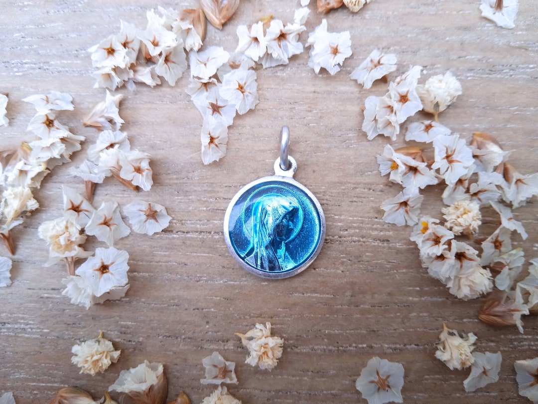 Religious Pendant Blessed Virgin Mary - Antique Enamel Medal Marian ...