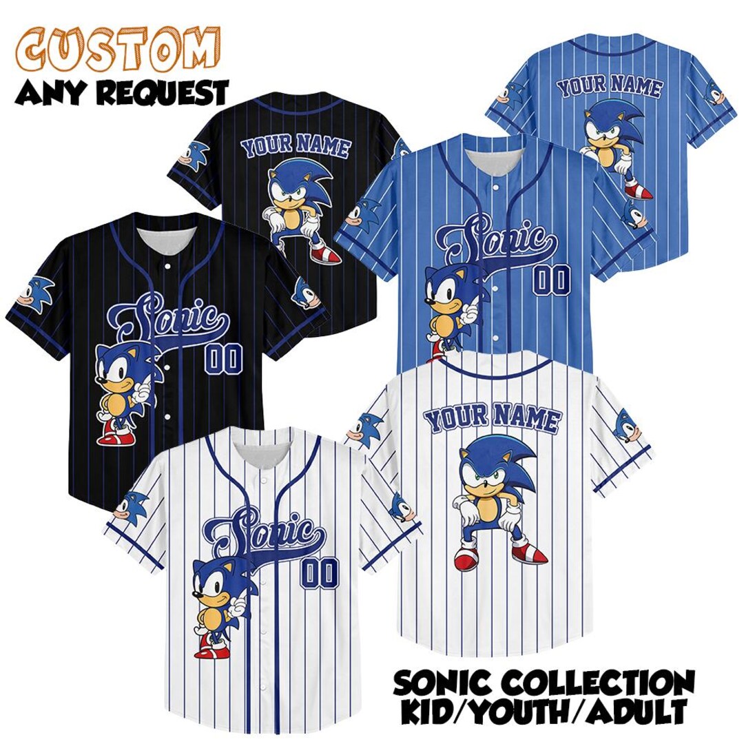Custom Name and Number Sonic Baseball Jersey, Sonic the Hedgehog ...