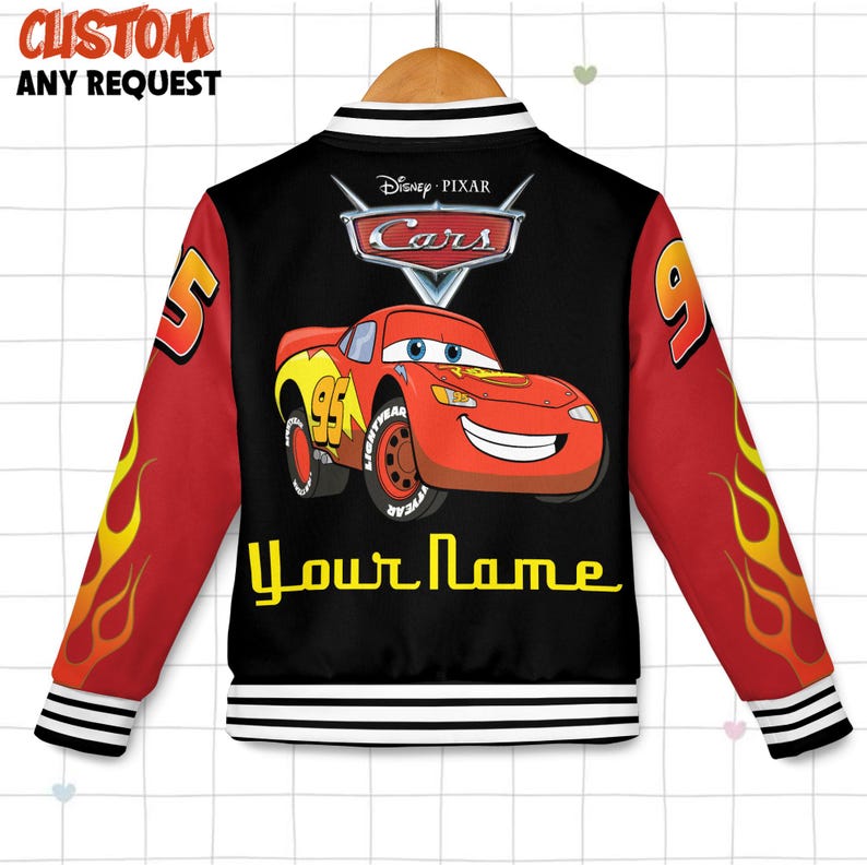 Custom Name Lightning Mcqueen Car Kids and Youth Baseball Jacket ...