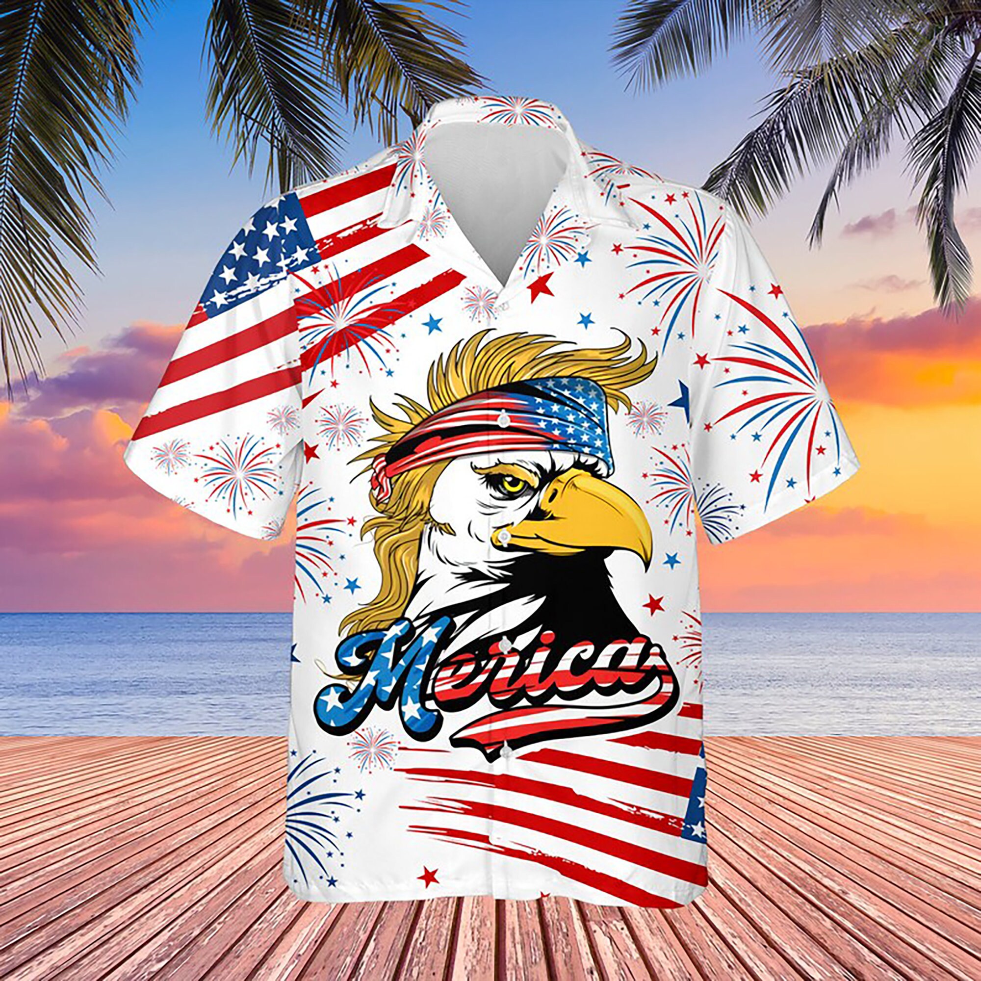 USA Eagle Mullet Bandana Hawaiian Shirt, Tropical Pattern Shirt , Funny ...