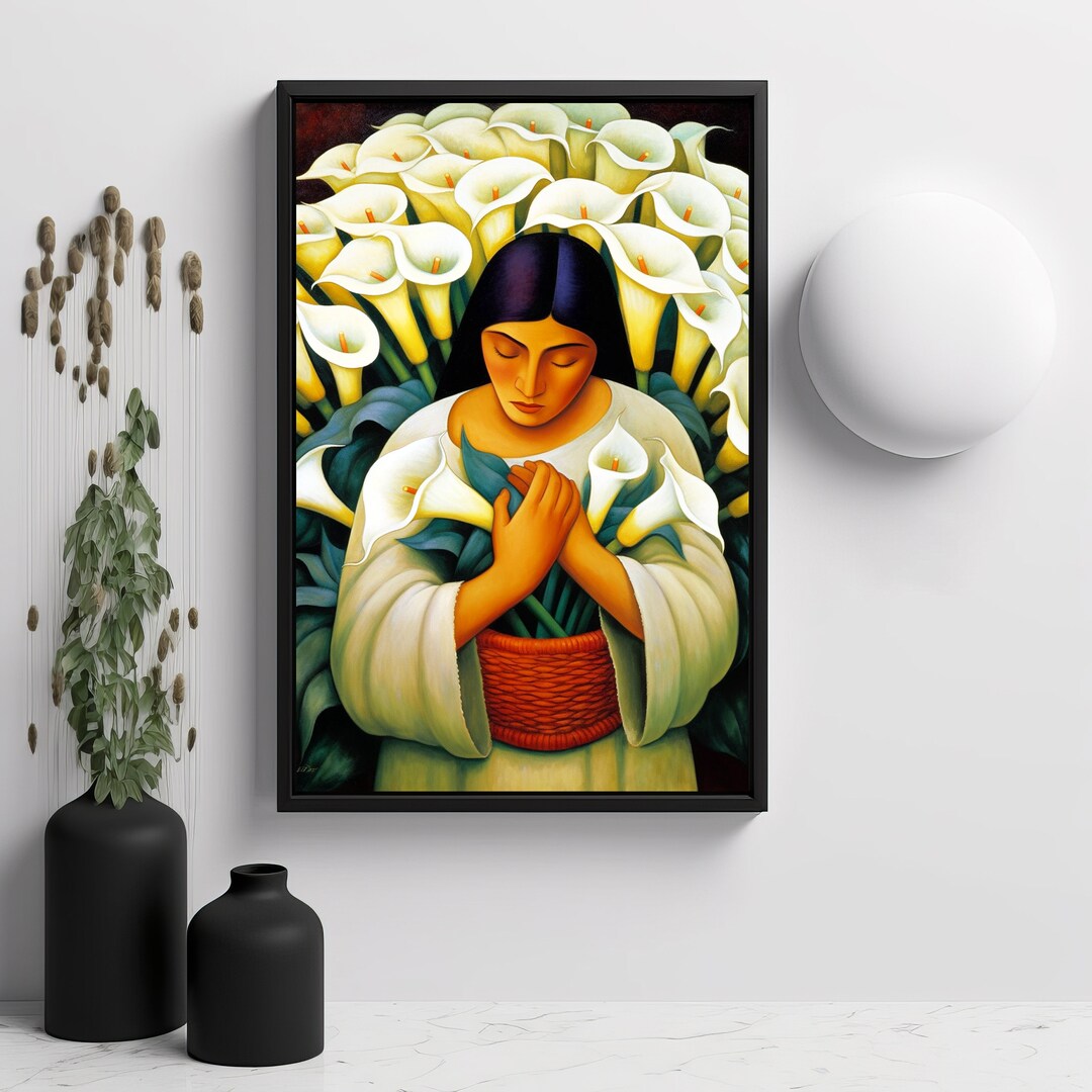 Calla Lilies Art Print: Indigenous Woman Portrait, Diego Rivera Style ...