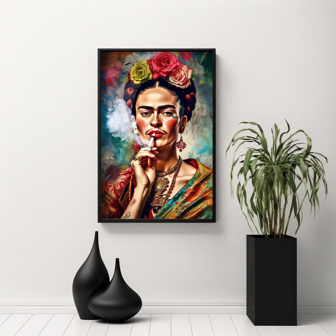 Frida Kahlo Smoking Cigar, Stunning Art Print of the Iconic Mexican ...