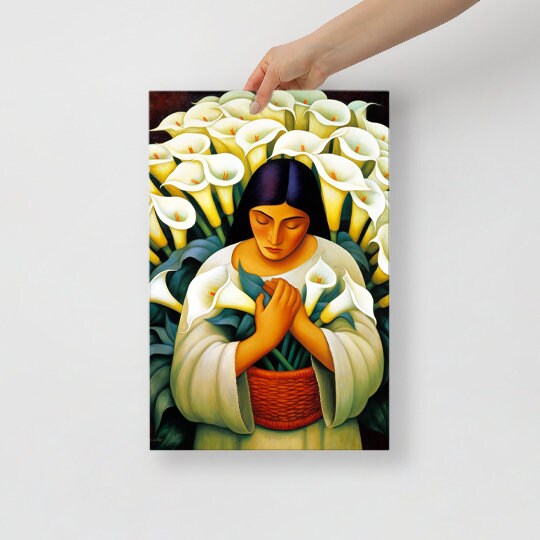 Calla Lilies Art Print: Indigenous Woman Portrait, Diego Rivera Style ...