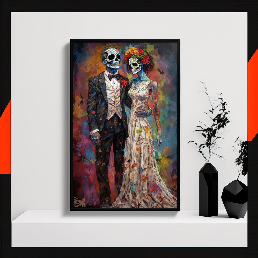 Day of the Dead Wedding Art Print, Mexican Folk Art - Etsy