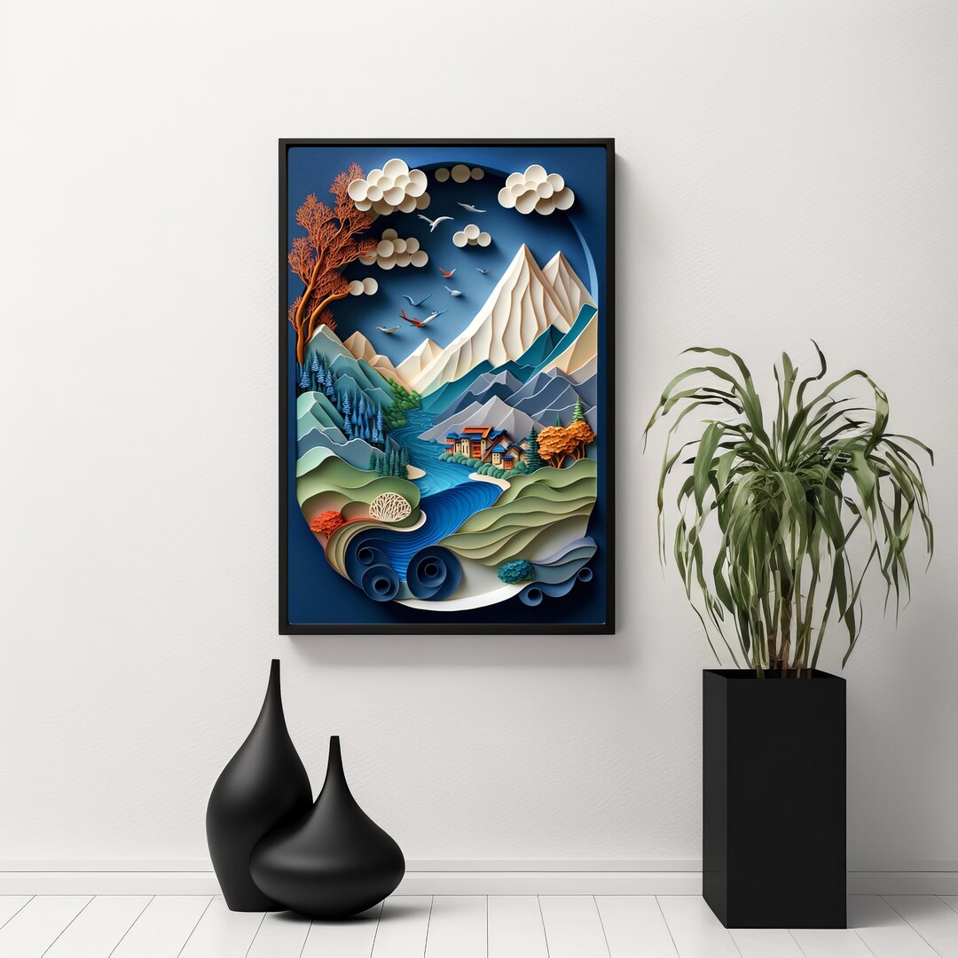 Paper Quilling Art Print: Coastal Mountain Town Photo Paper Poster - Etsy