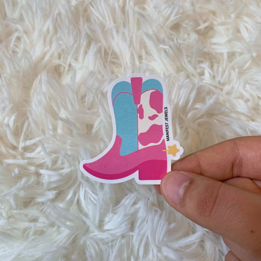Cowboy Cowgirl Boot Pink Sticker Blue Yellow Laptop Sticker Water ...