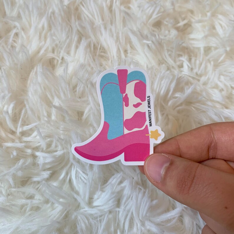 Cowboy Cowgirl Boot Pink Sticker Blue Yellow Laptop Sticker Water ...