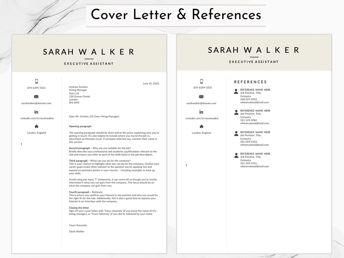 Executive Resume Template, CV Template, Resume Template for Word ...