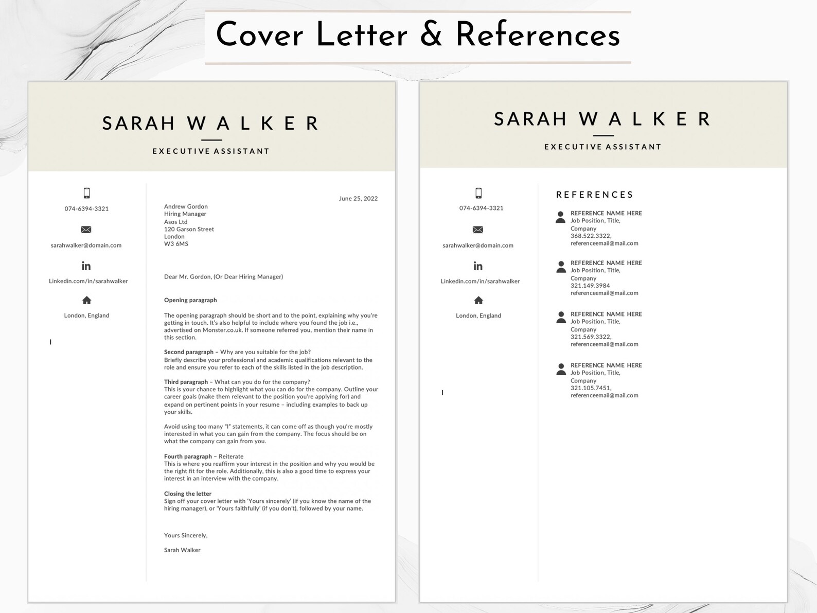 Executive Resume Template, CV Template, Resume Template for Word ...