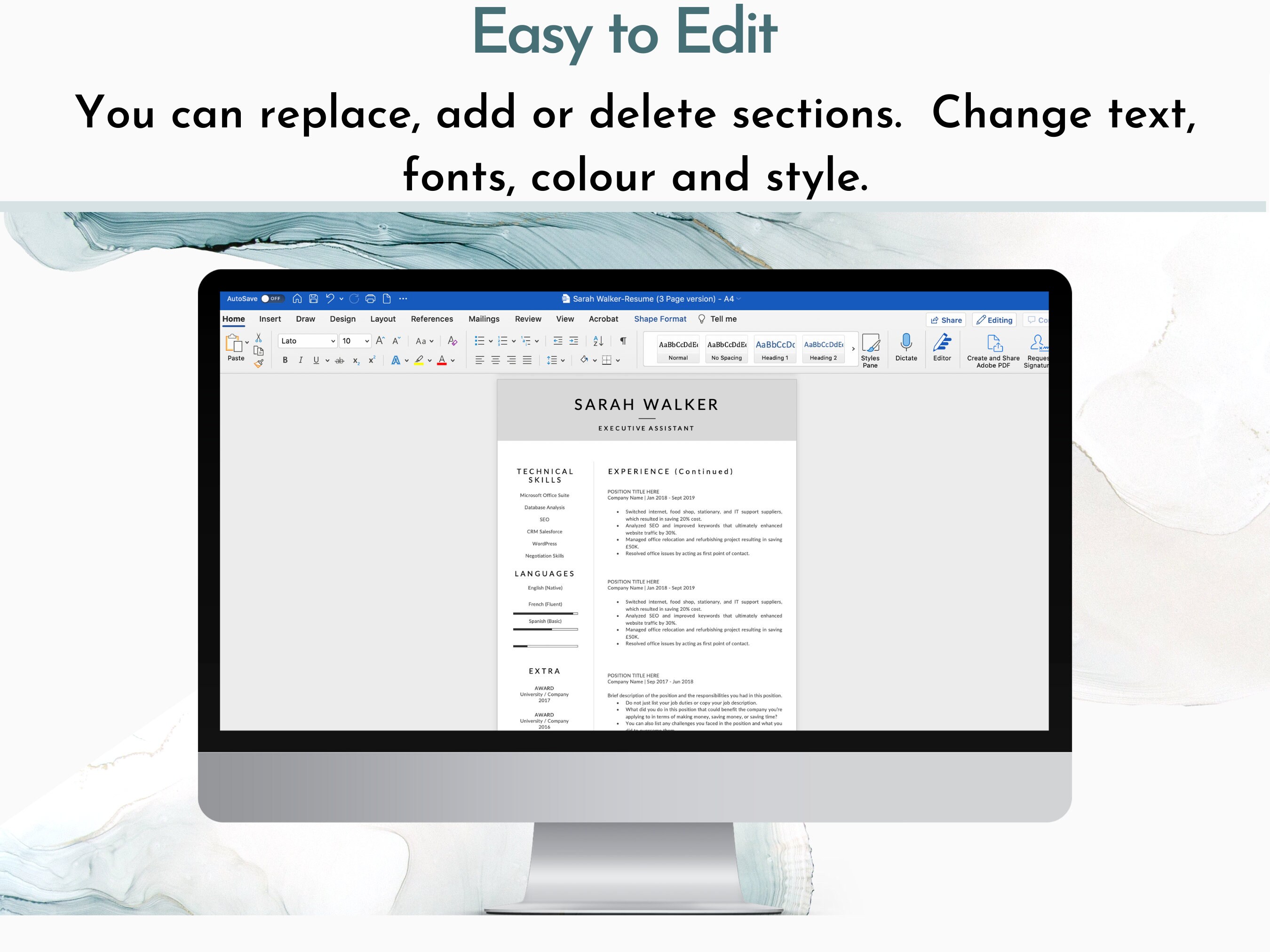 Minimalist Resume, CV Template, Resume Template for Word, Modern Clean ...