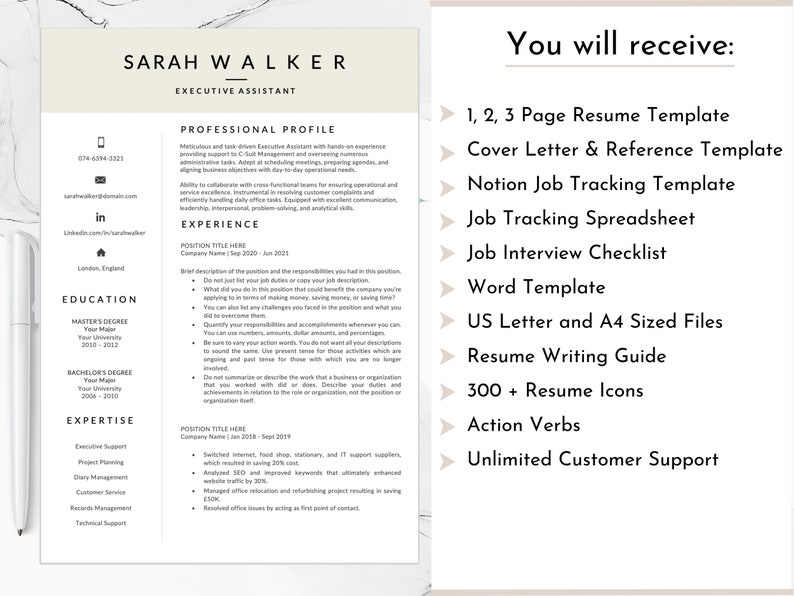 Executive Resume Template, CV Template, Resume Template for Word ...