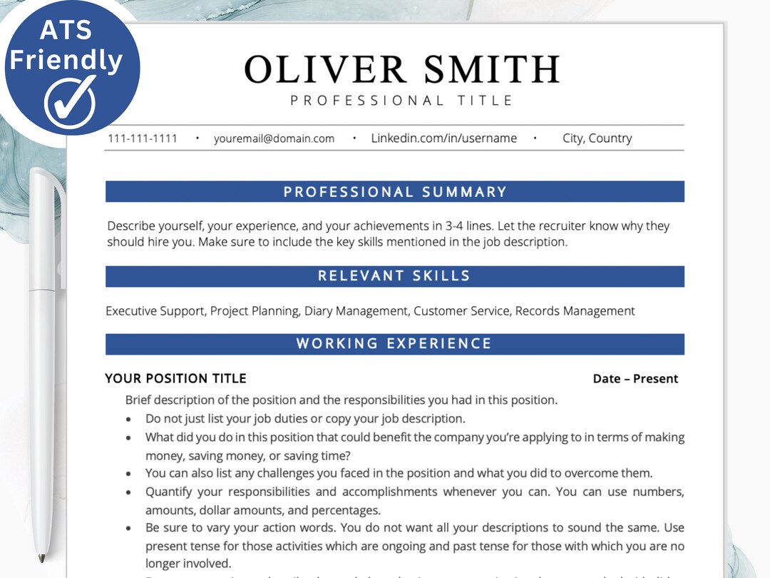 ATS Friendly Resume Template | Professional Word Resume Template ...