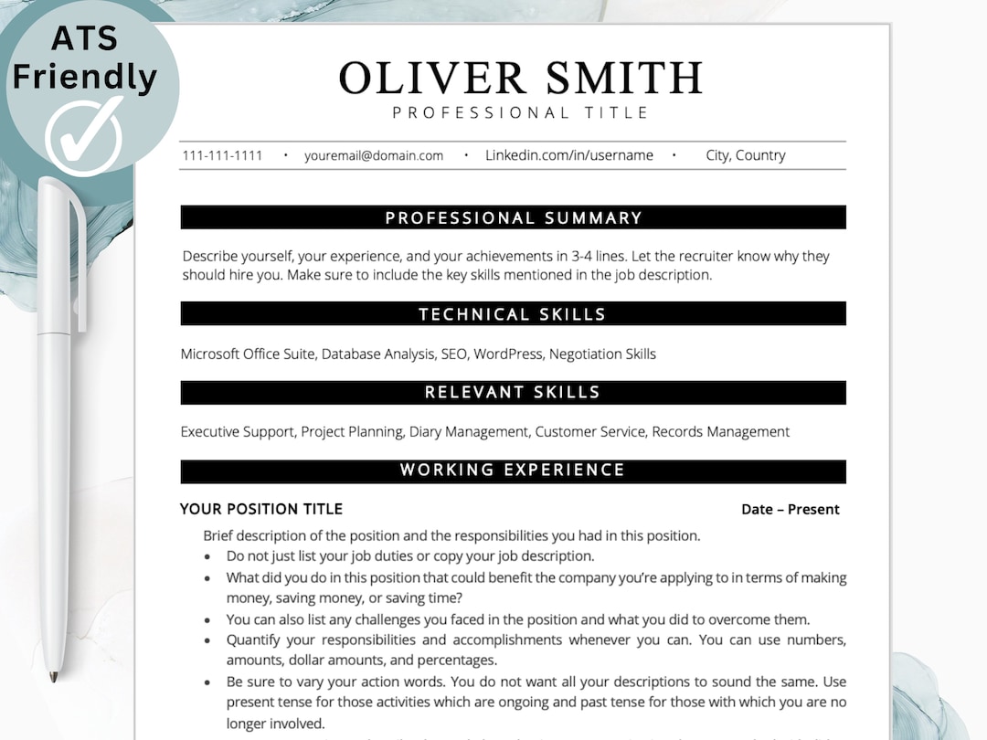 Word Friendly ATS Resume, ATS Friendly Resume Template, Professional ...