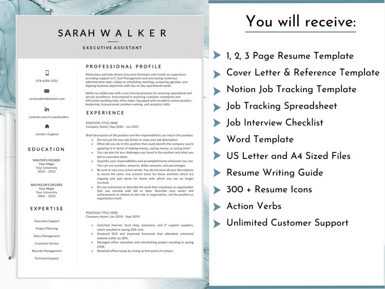 Minimalist Resume, CV Template, Resume Template for Word, Modern Clean ...