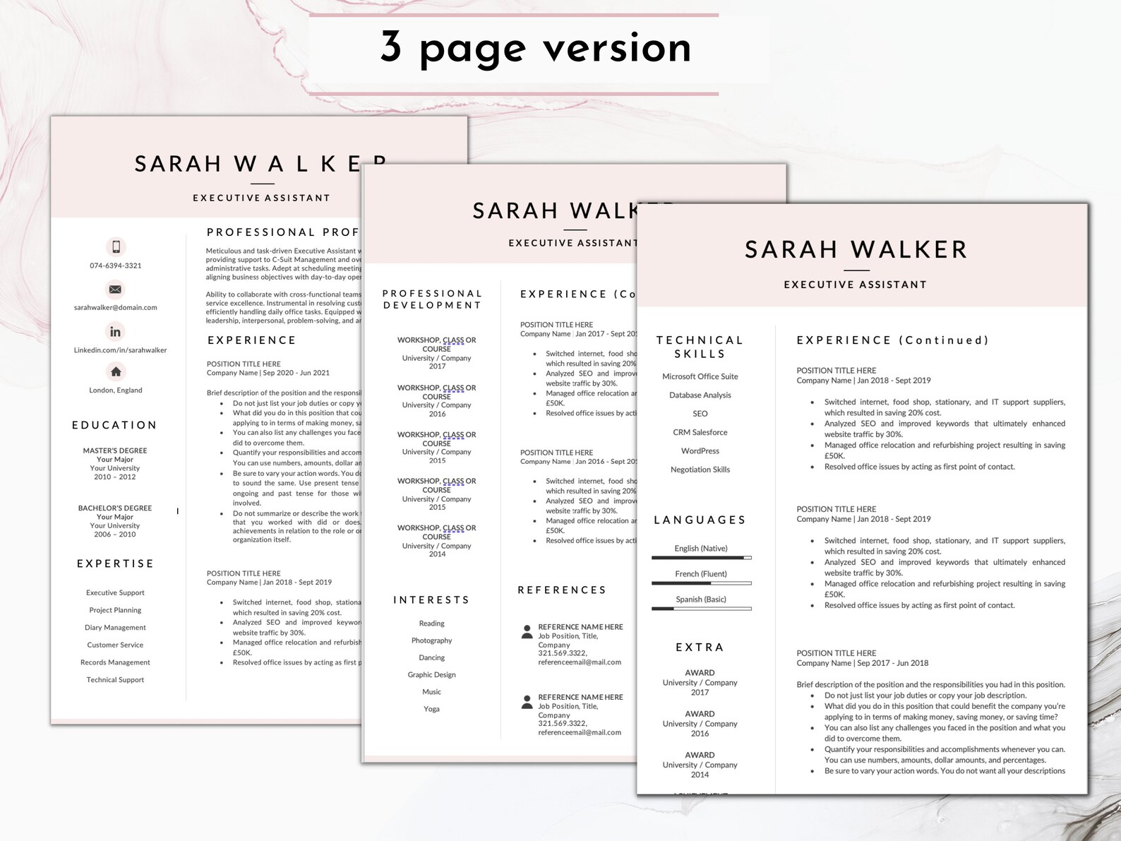 2 Page Resume Template, Resume Template Word & Pages, Modern Clean ...