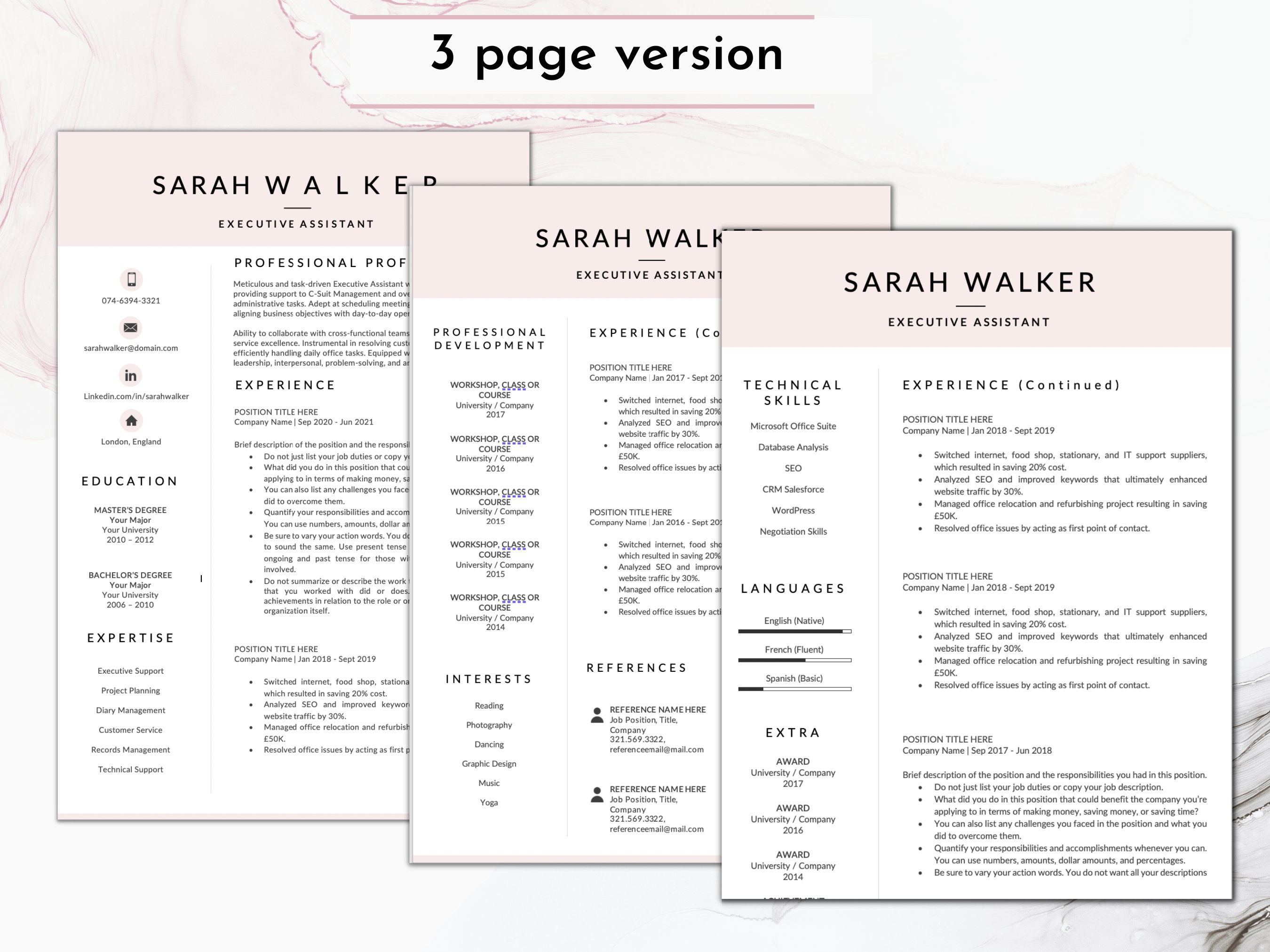 2 Page Resume Template, Resume Template Word & Pages, Modern Clean ...