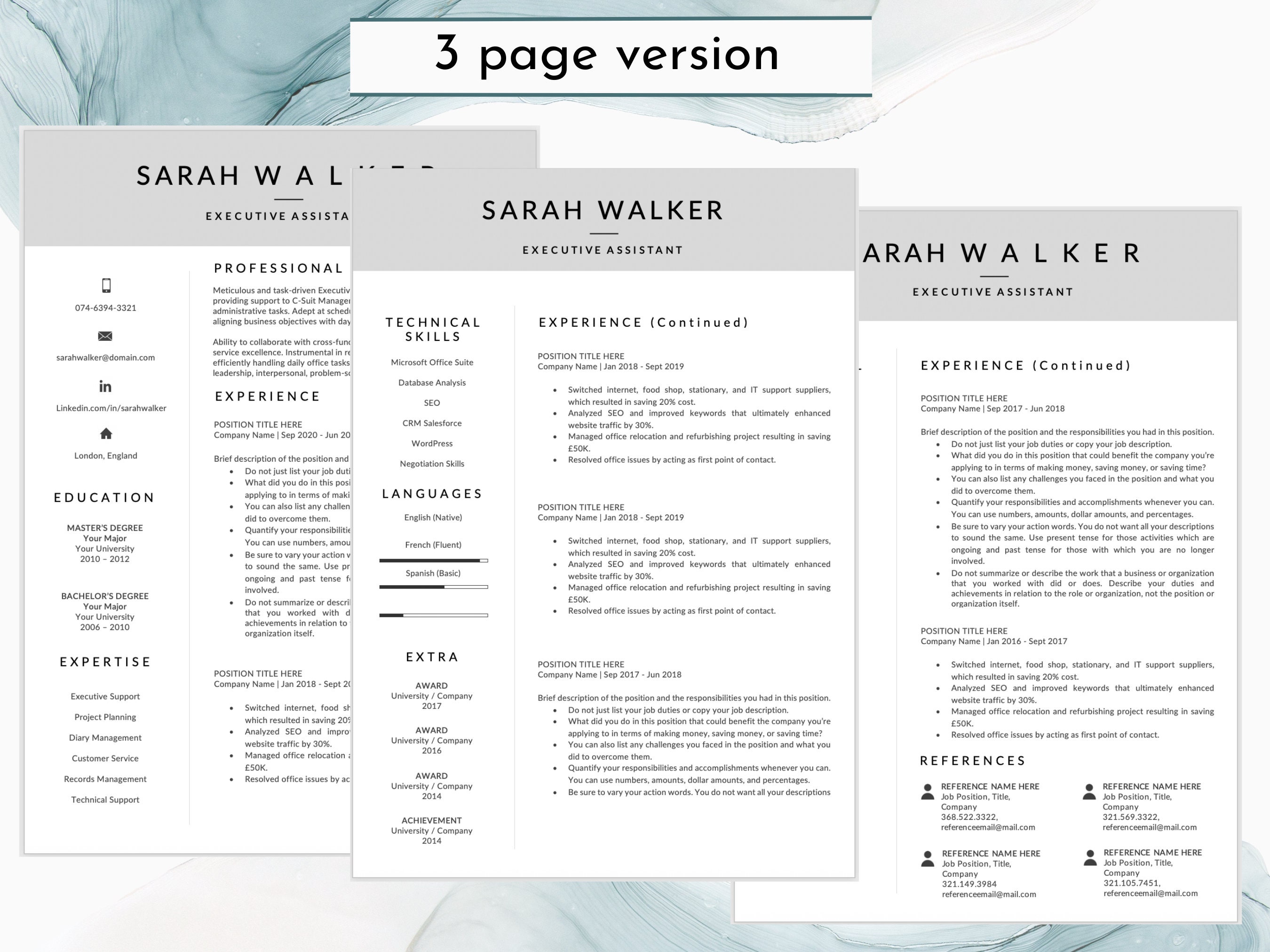 Minimalist Resume, CV Template, Resume Template for Word, Modern Clean ...