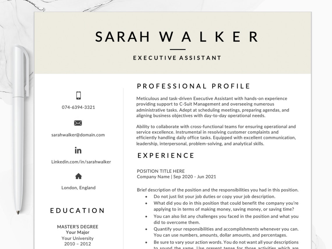 Executive Resume Template, CV Template, Resume Template for Word ...