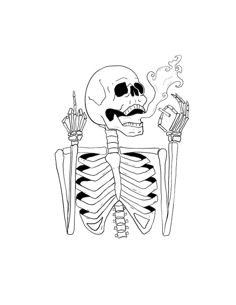 Smoking Skeleton, Skeleton Art Print, Skeleton Art, Skeleton Aesthetic ...