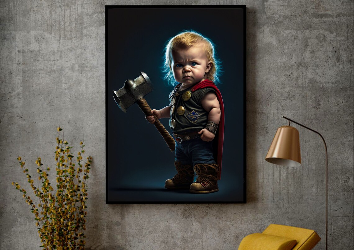 Adorable Baby Thor Poster Printable Marvel Superhero Art for - Etsy