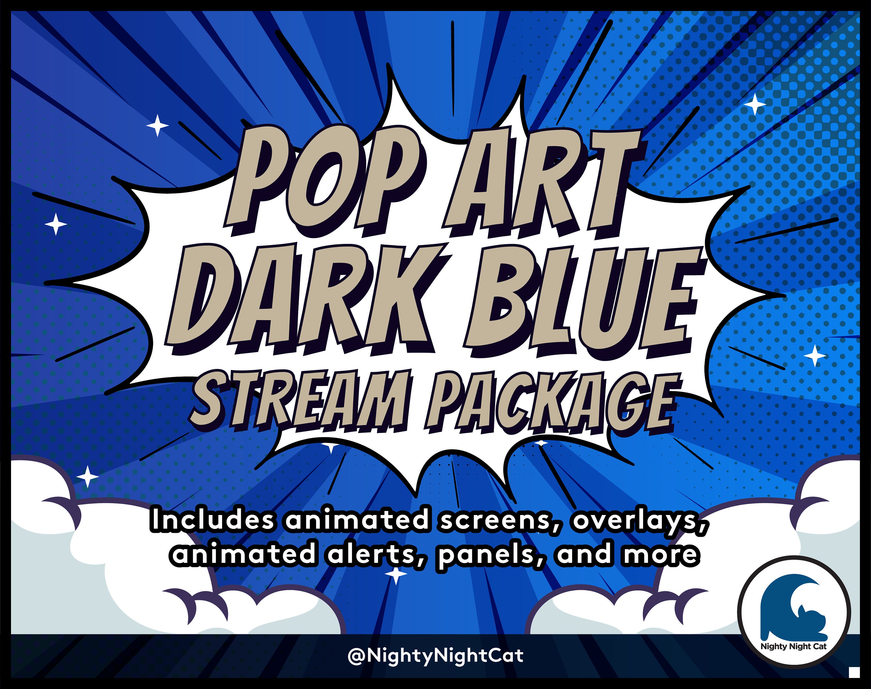 Pop Art Dark Blue Themed Complete Twitch Youtube Stream Overlay Pack ...