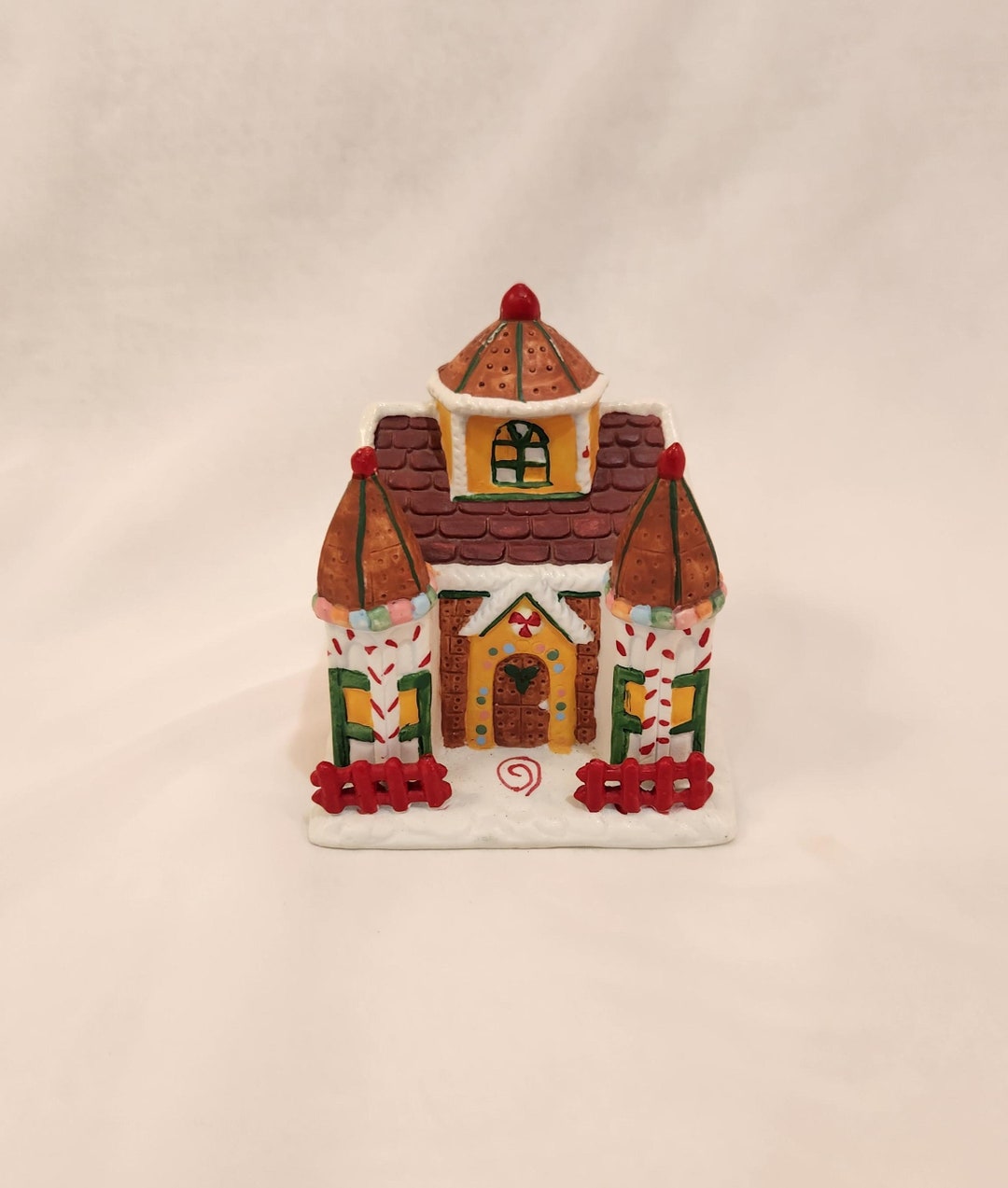Ceramic Ginger Bread House Building Cupola Red Fence, Light Not ...