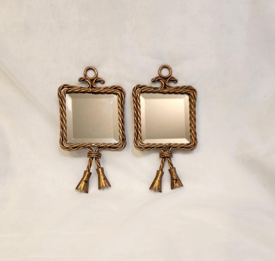 Hollywood Regency Gold Twisted Rope Metal Frame Beveled Mirrors Set of ...