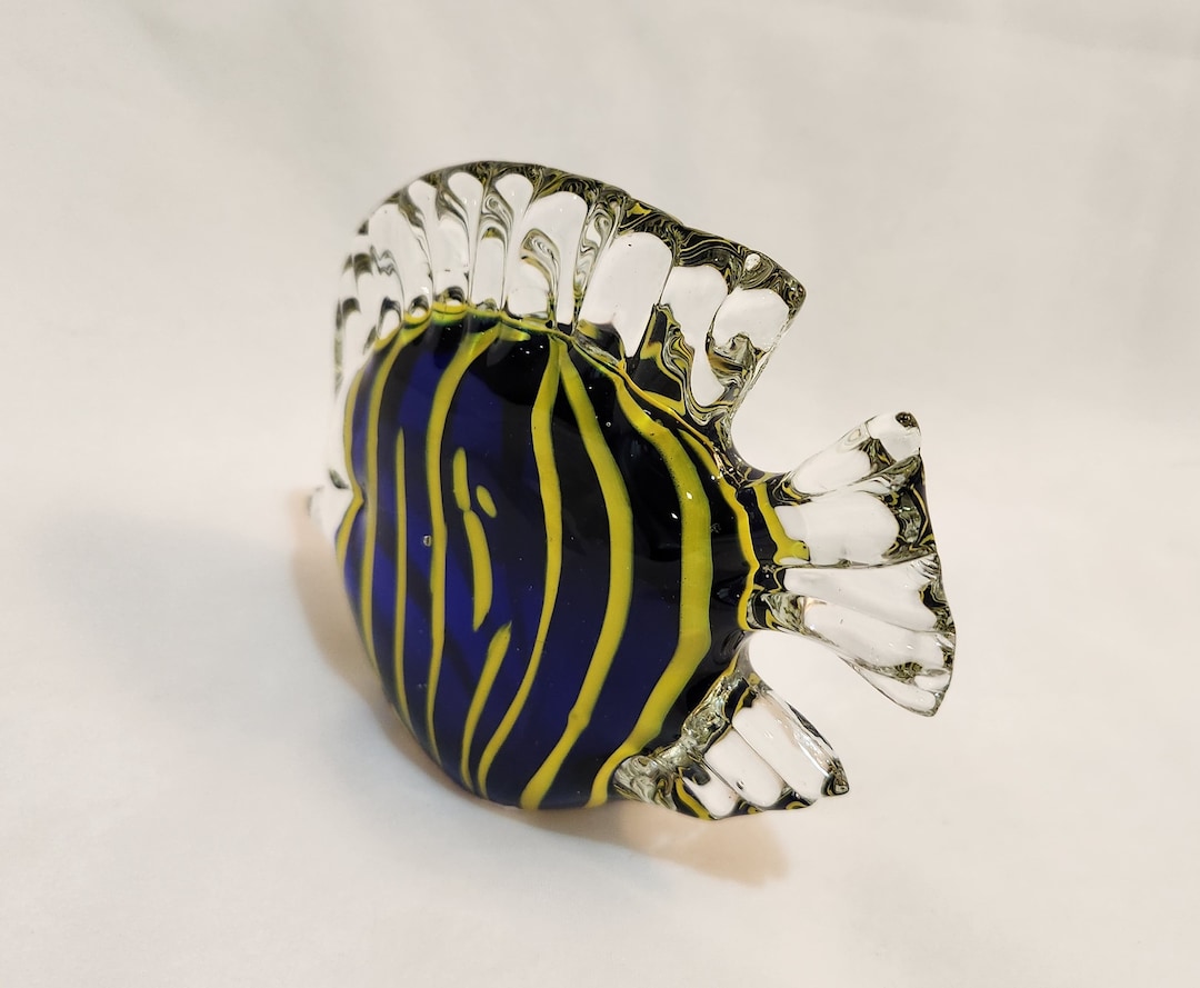 Tropical Fish Paperweight Art Glass Blue and Yellow Angel Fish - Etsy