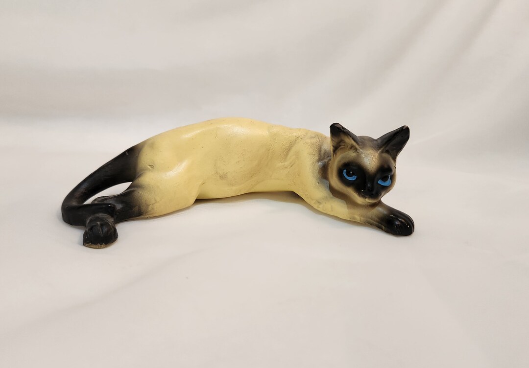 Vintage Lego Japan Siamese Cat Lounging Shelf Sitter Bisque Figurine ...