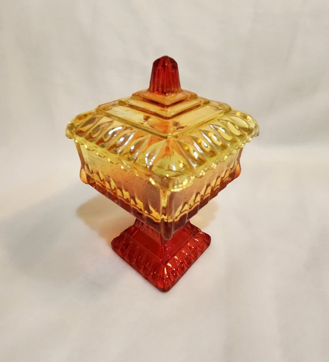 Jeanette Amberina Glass Wedding Cake Box Glass Pedestal Dish Mid ...