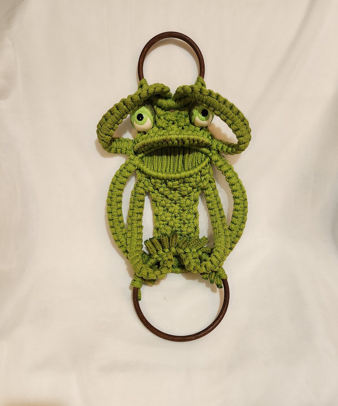 Macrame Frog Hand Towel Holder King Kroker Green Mod MCM Vintage Wall ...