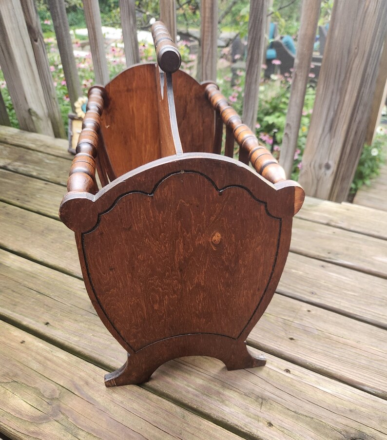 Magazine Rack Wood Periodicals Holder Curved Sides Dark Stain Vintage ...