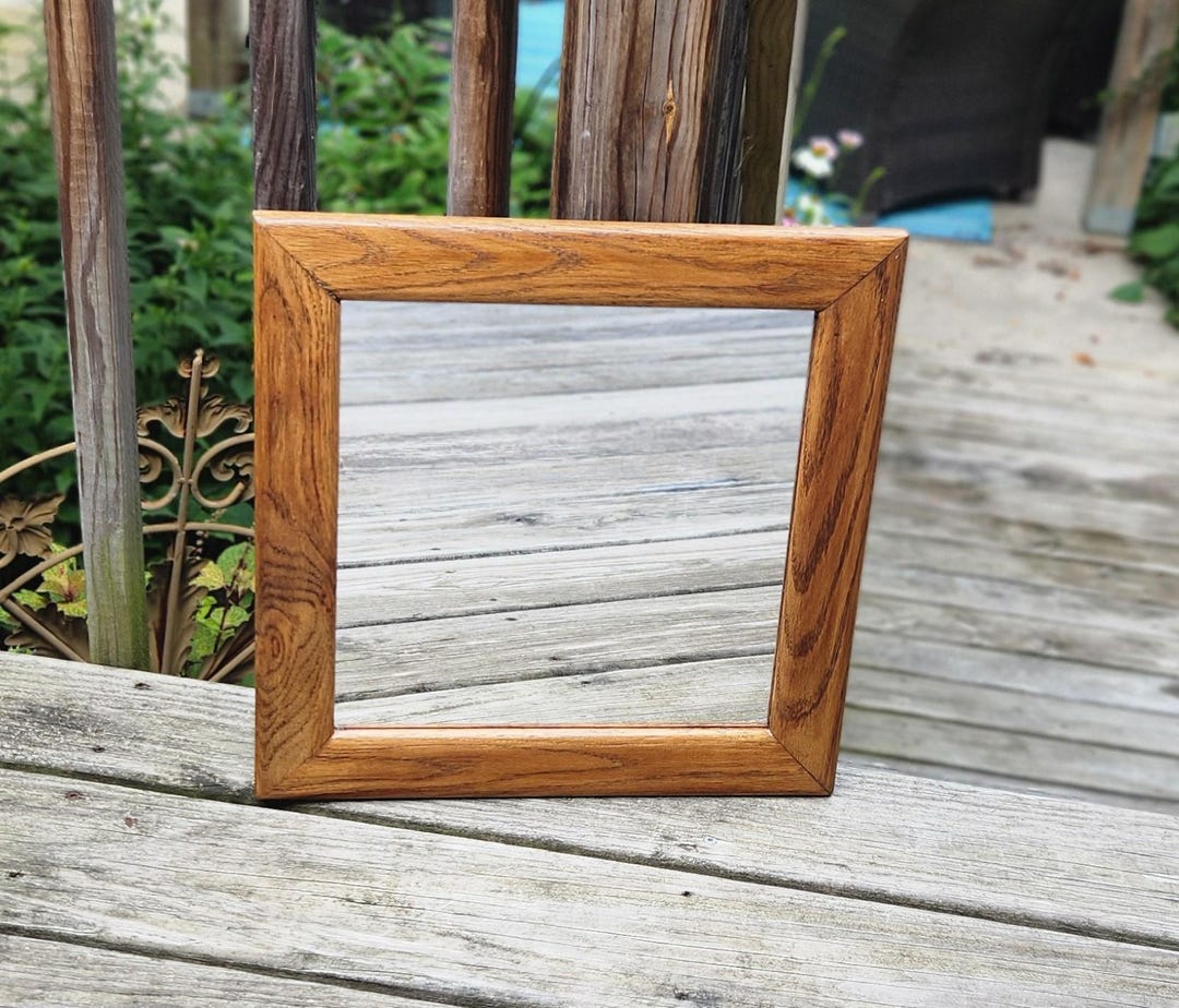 Square Mirror Wood Frame Mitered Corners Medium Stain Vintage Wall ...
