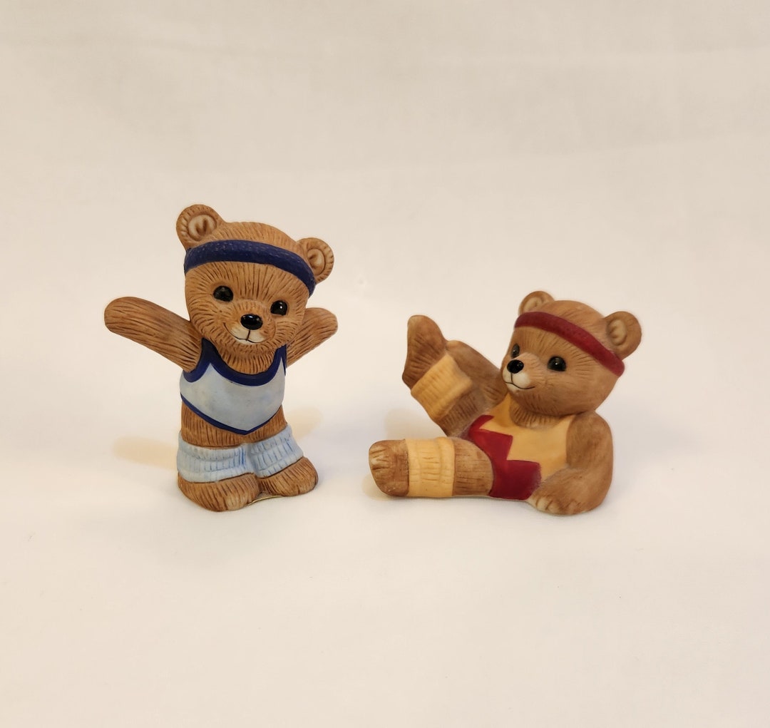 Homco Porcelain Work Out Bear Figurines Stretch Exercise Fitness Set of ...