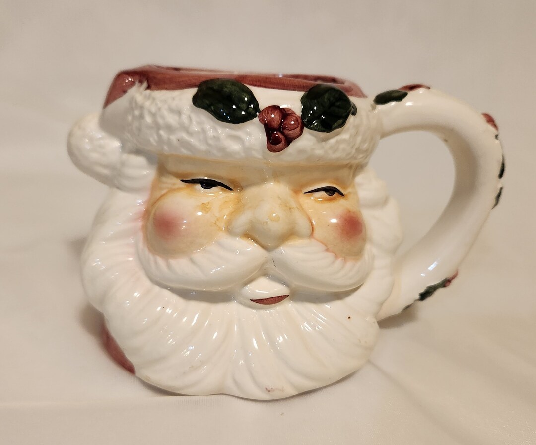 Ceramic Santa Mug Pink and Mauve Accents Vintage Christmas Holiday ...