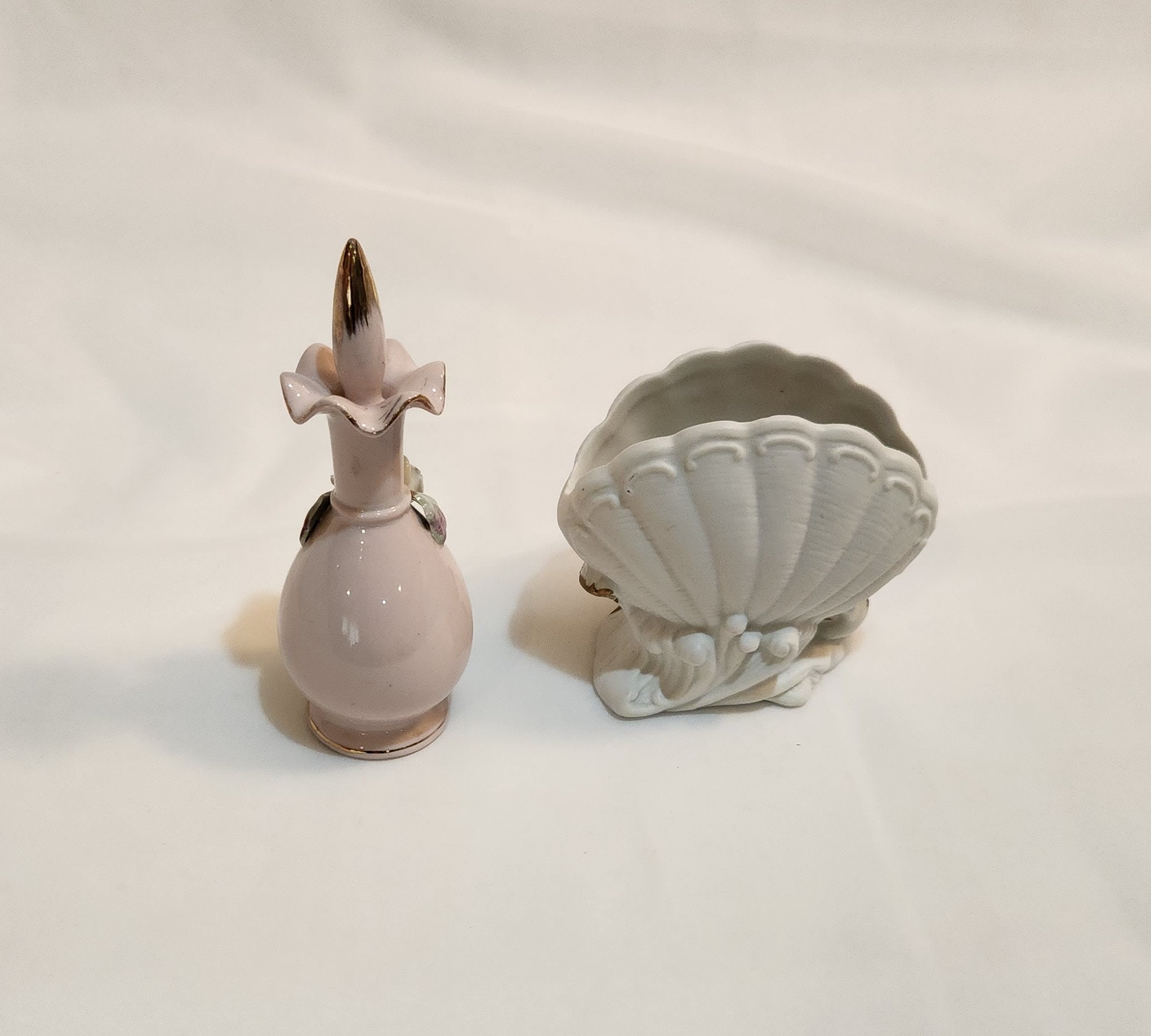 Capodimonte Perfume Bottle and Clam Shell Vase 3D Flowers Vintage ...