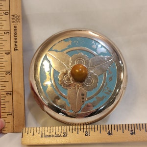 Chrome and Glass Art Deco Powder Puff Holder Teal Blue by Chase ...