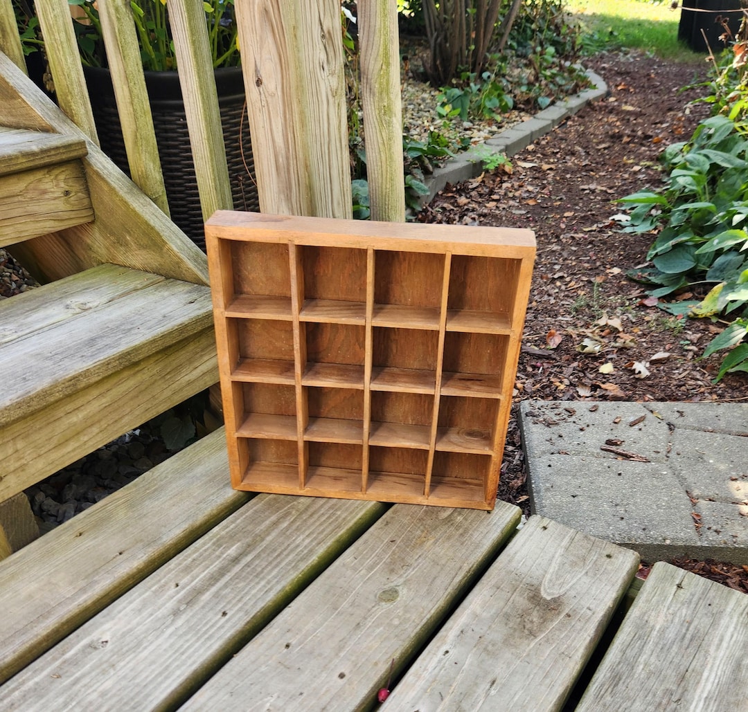 Wood Curio Shelf Shadow Box 16 Compartments Wall Tabletop Display ...
