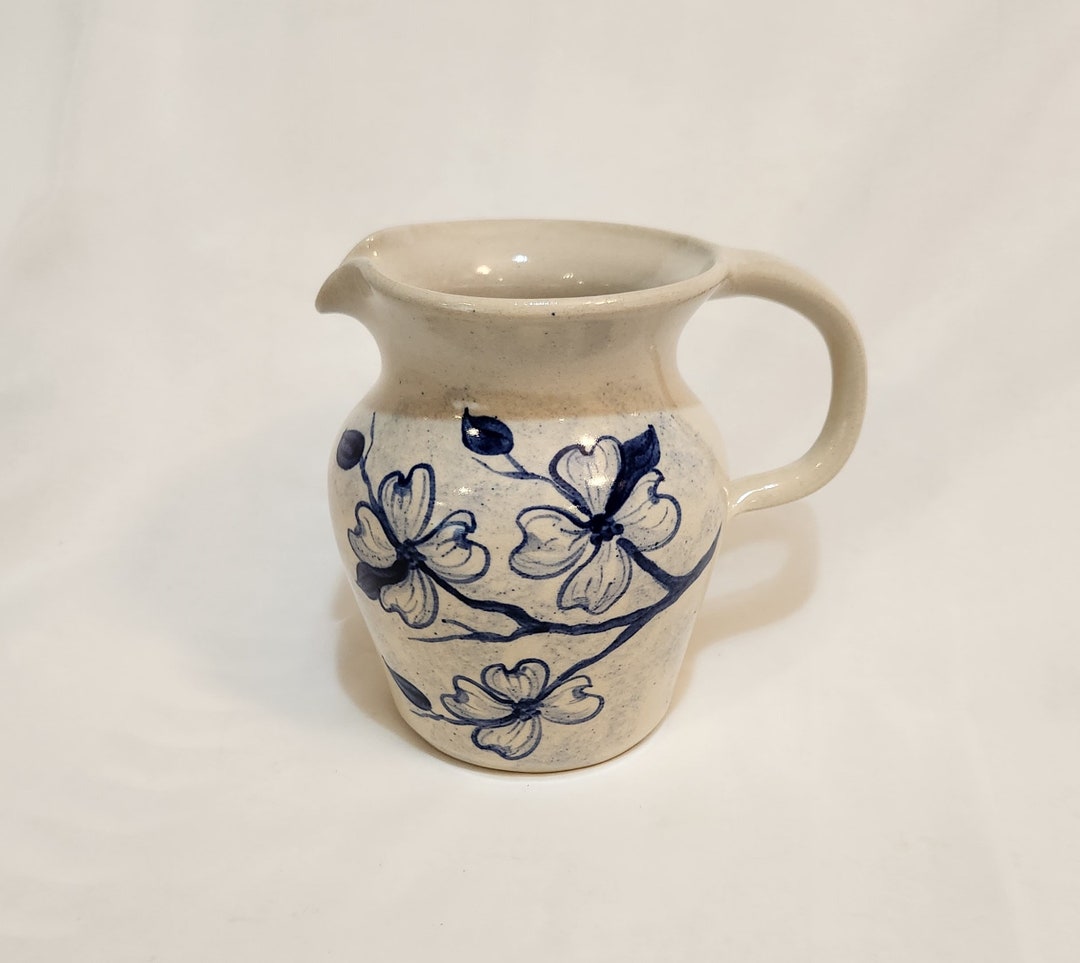 Vintage Casey Pottery Stoneware Pitcher Hand Painted Blue - Etsy