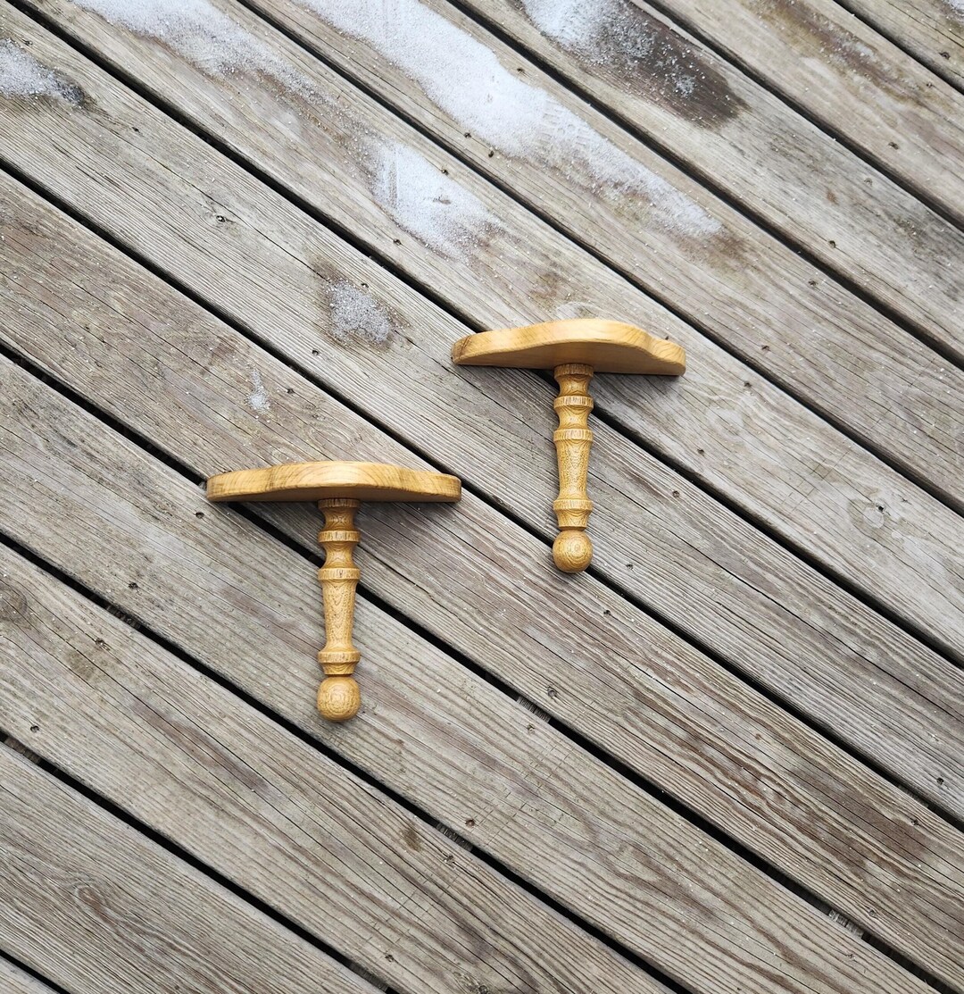 Wood Wall Accent Platform Shelf Spindle Style Honey Stain Set of 2 ...