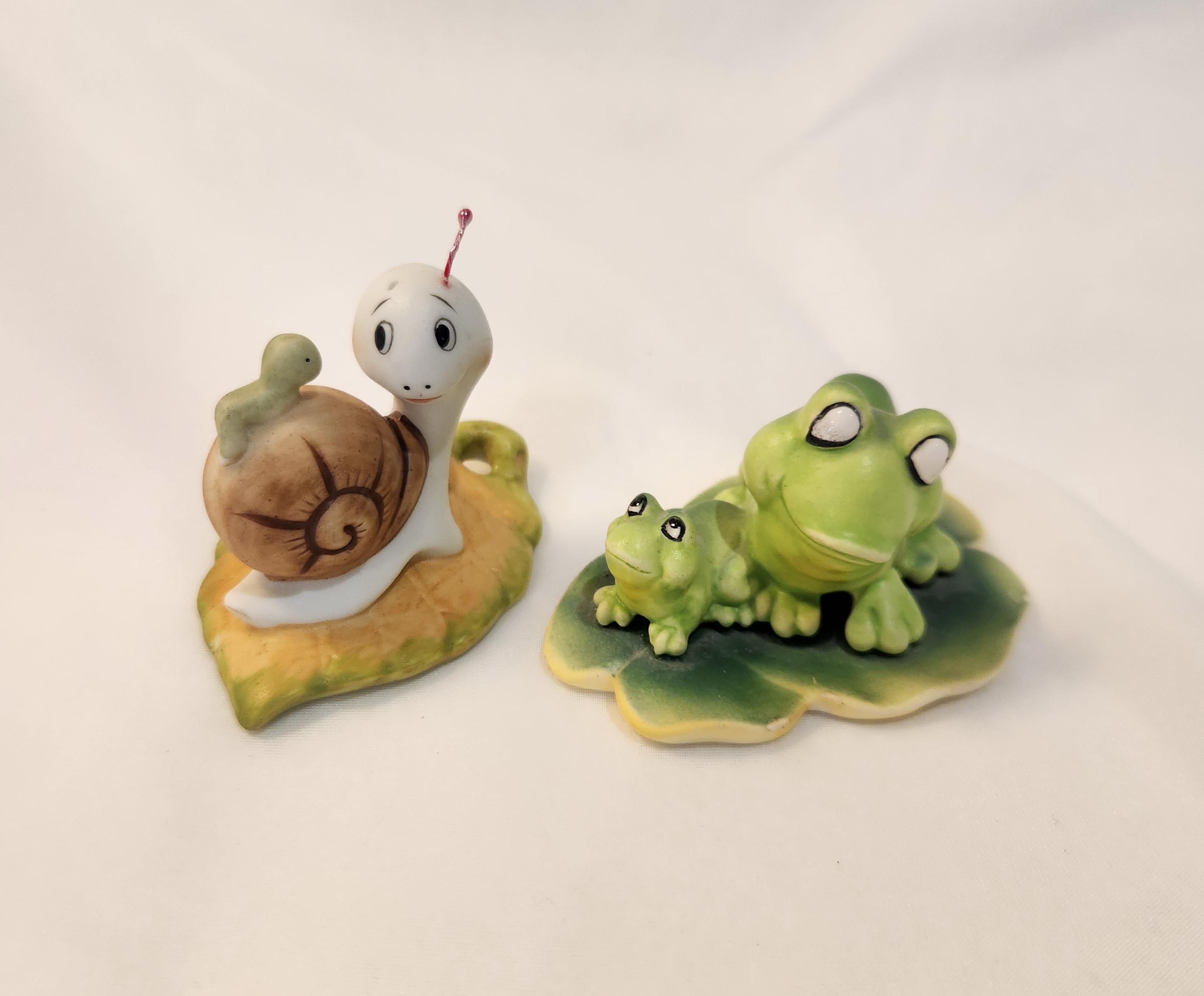 Vintage Lefton Frogs on Lily Pad and Homco Snail Figurines Curio ...
