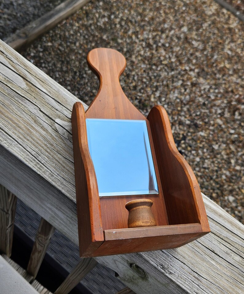 Wood Candle Holder Sconce Butter Paddle Bread Board Shape Blue Glass ...
