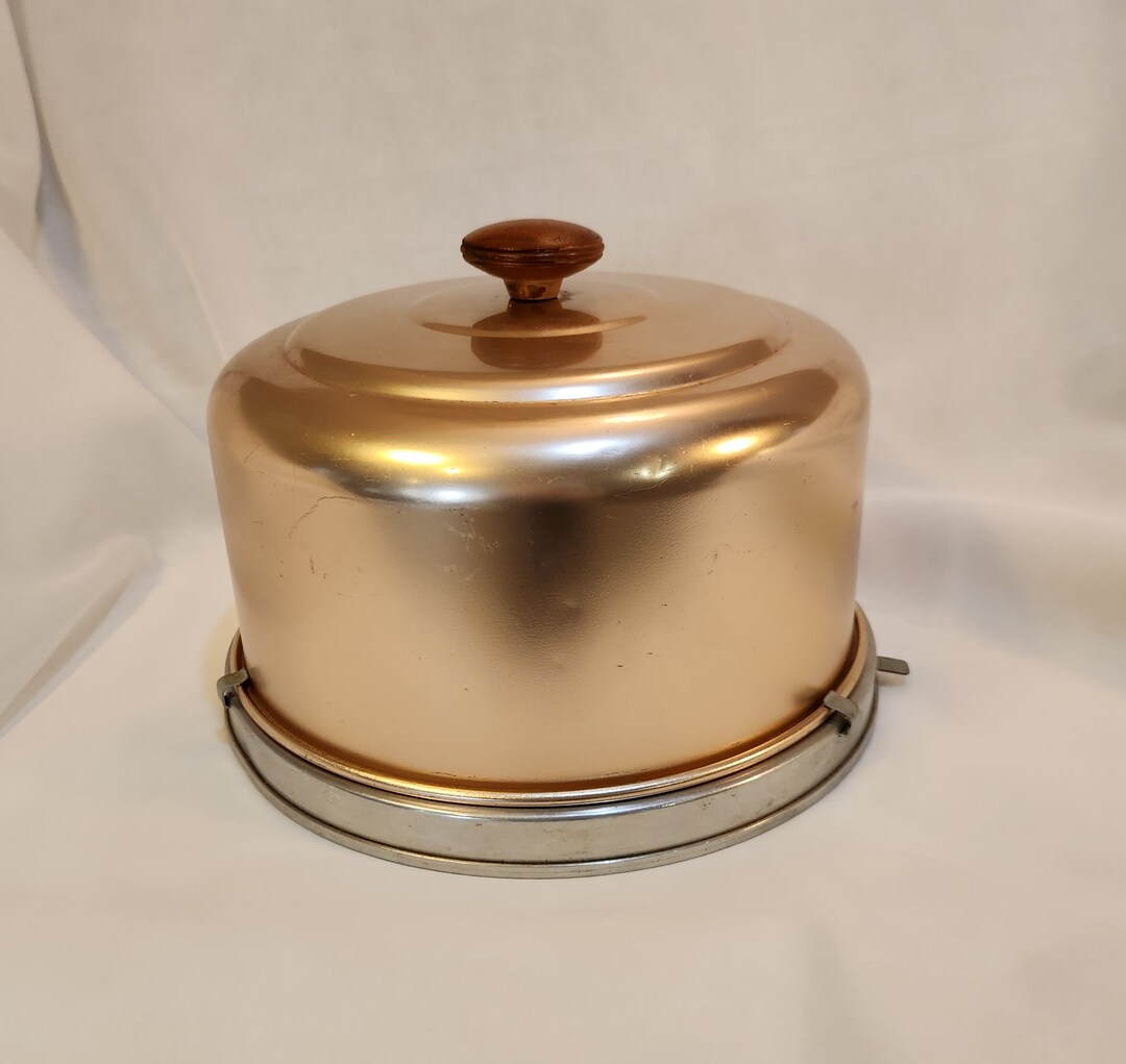 Mirro Cake Carrier Locking Lid Round Dessert Taker Wood Handle Rose ...